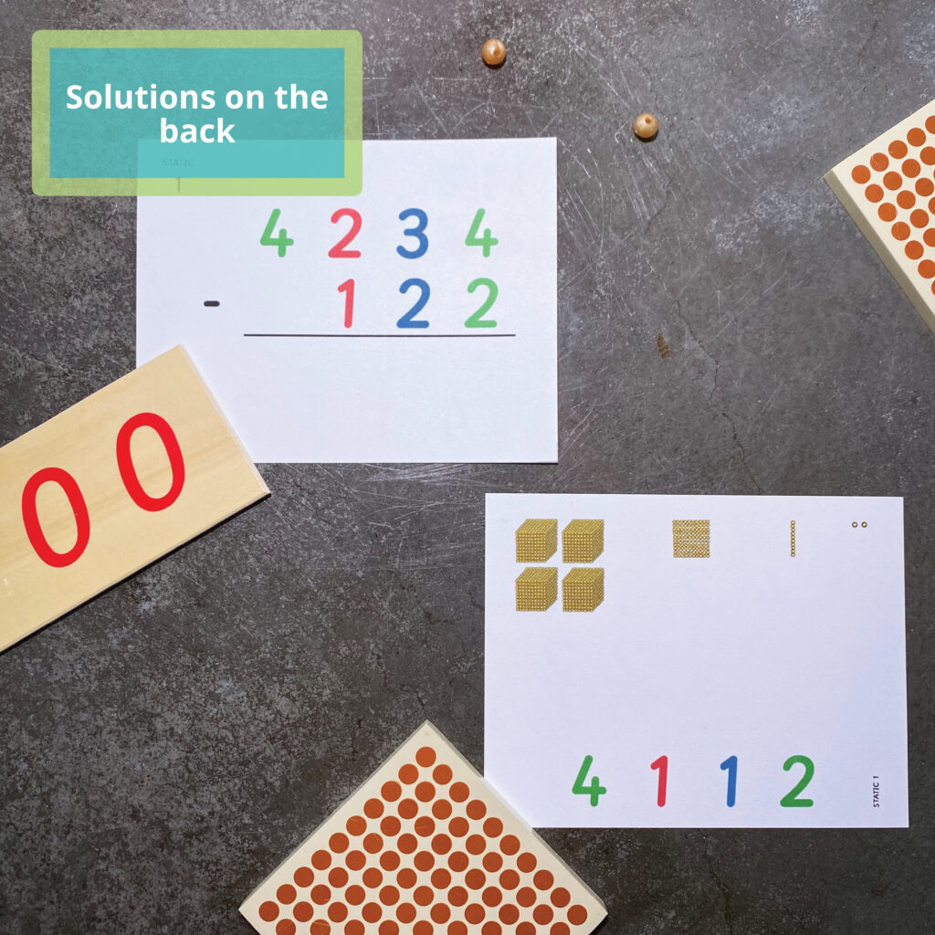 Montessori Math 4-Digit Golden Bead Subtraction with Small Cards | Made ...
