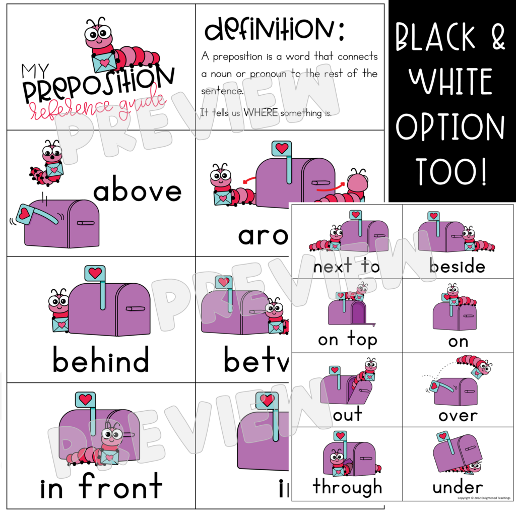 Preposition Posters Valentine Theme Positional Words Banner Caterpillar ...