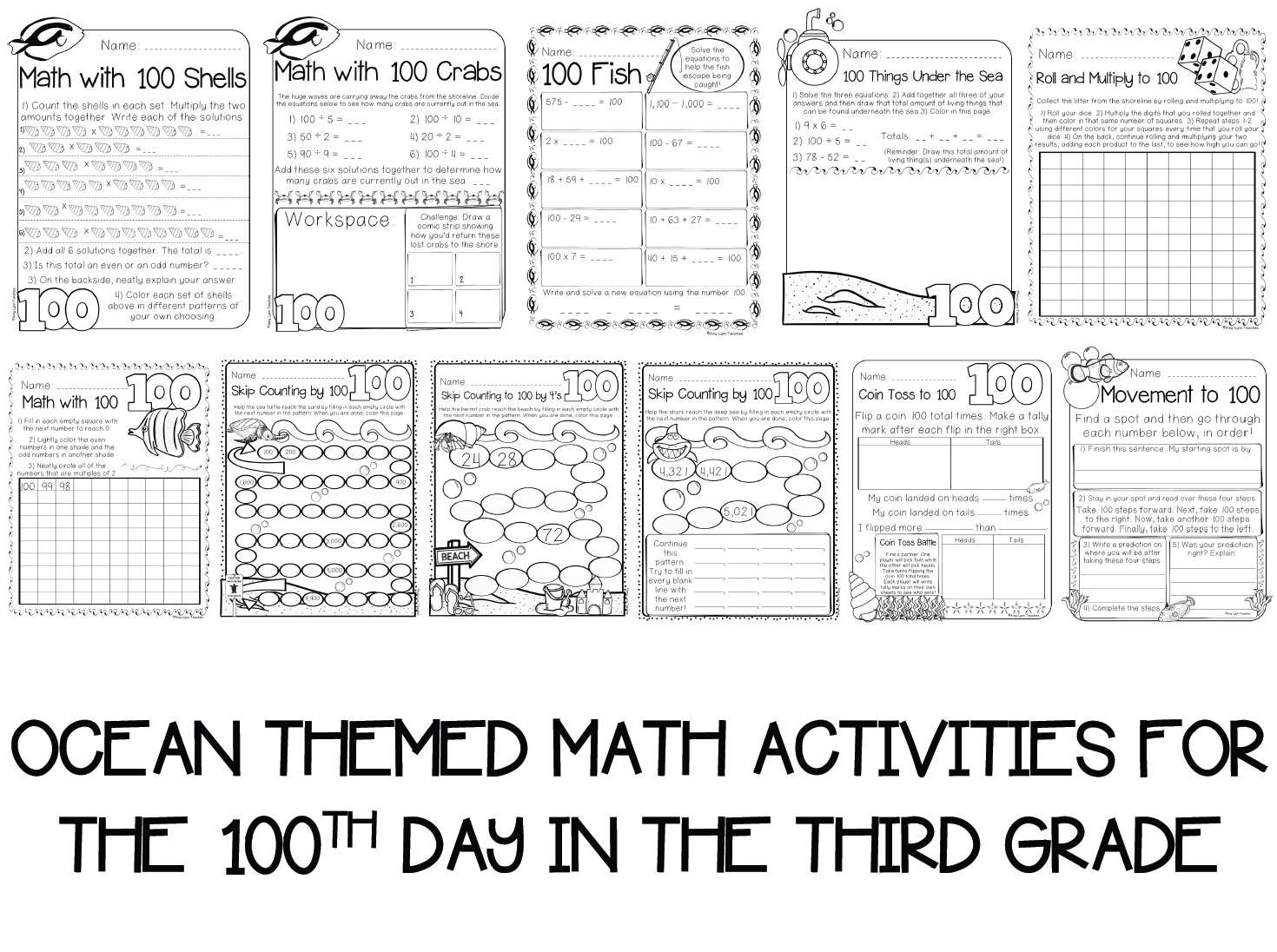 Ocean Themed 100th Day Whole-School License Bundle | Made By Teachers
