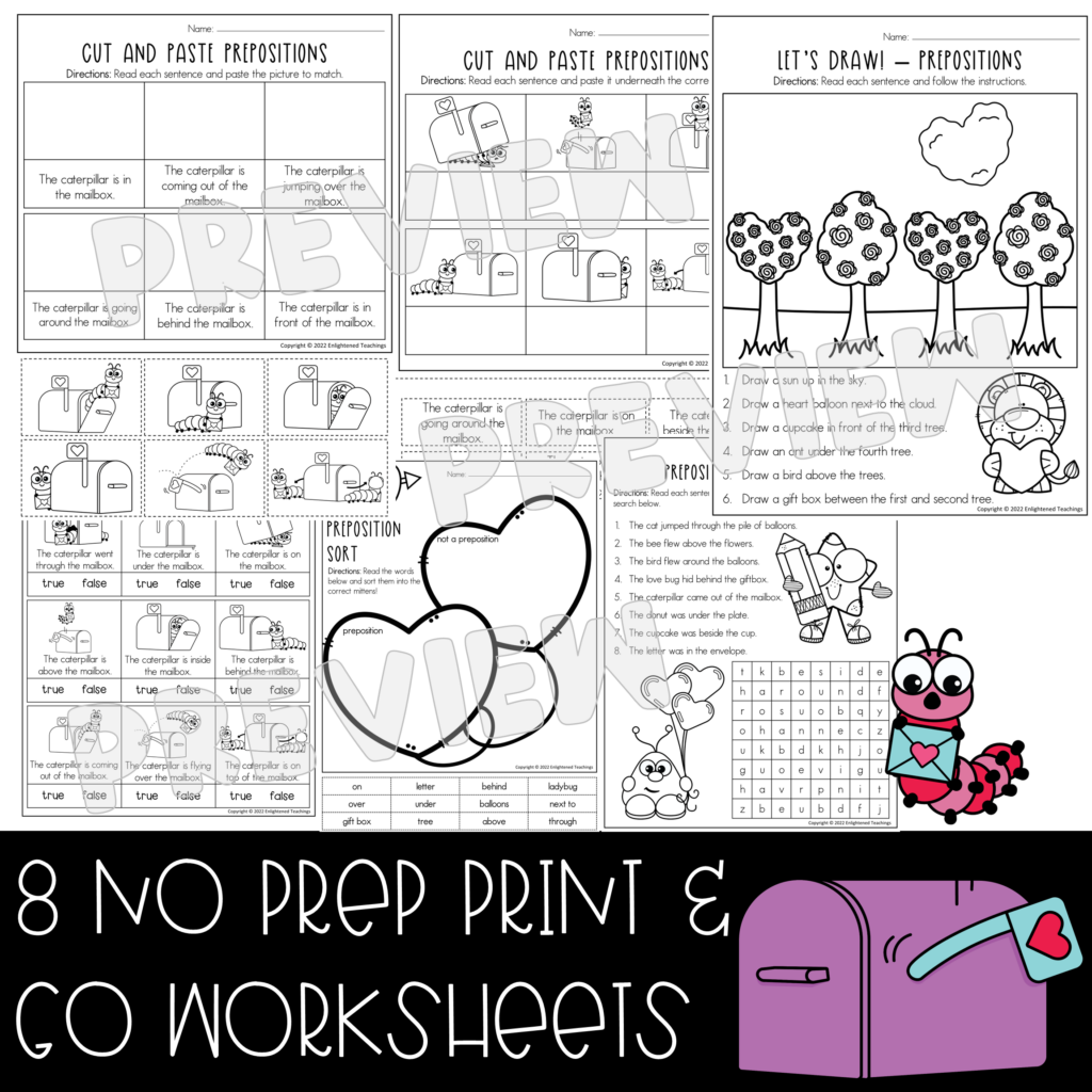 Valentines Prepositions Bundle Worksheets Posters Clip Cards | Made By ...