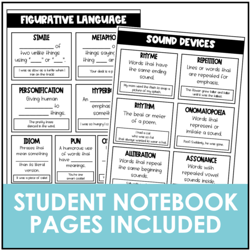 Figurative Language and Sound Devices Posters and Notebook Pages | Made ...
