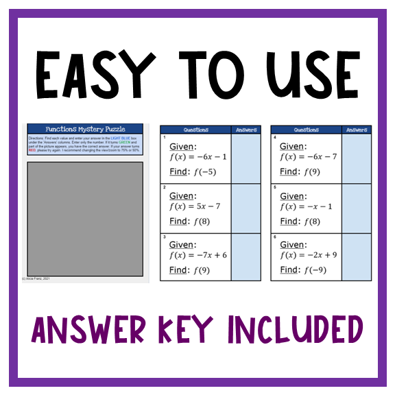 Evaluating Functions Activity Digital Pixel Art Mystery Puzzle | Made ...