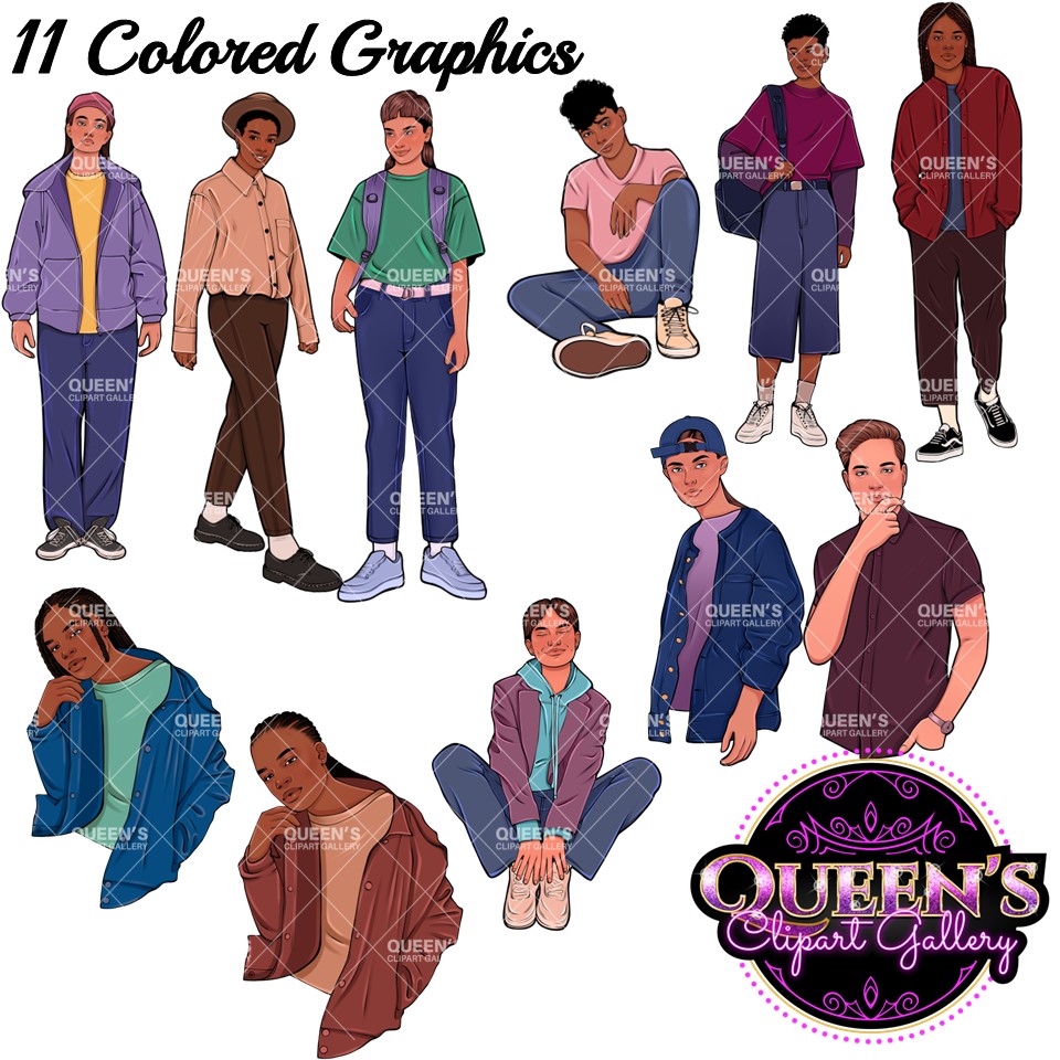 Gender Neutral Teenagers Clipart / LGTBQ Clipart / Teenager Clipart ...