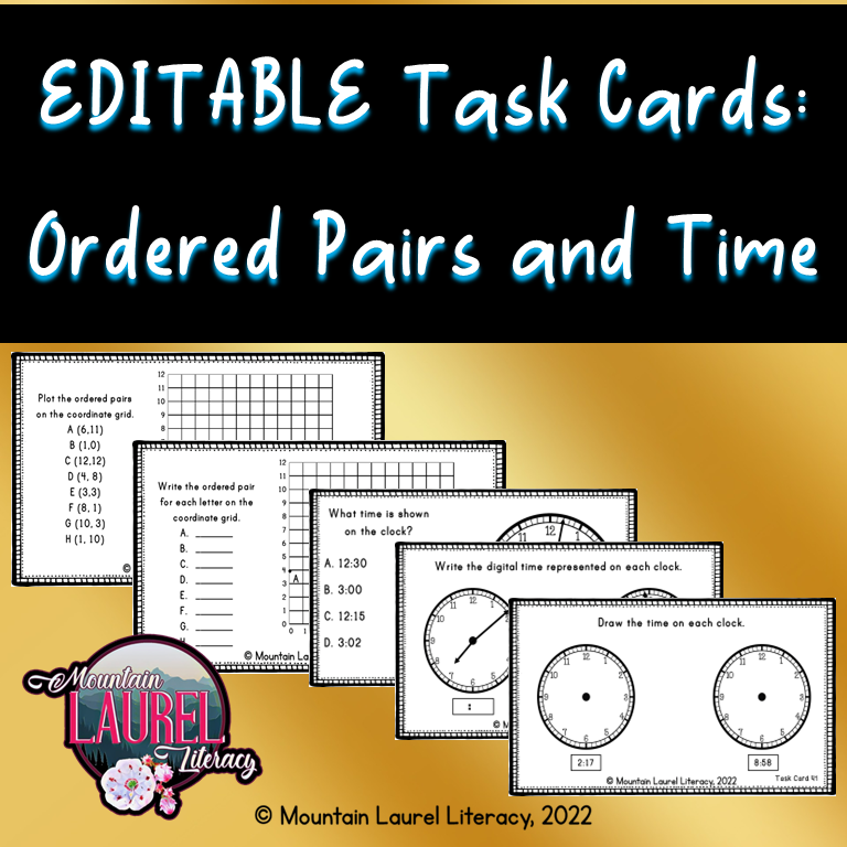 Telling Time and Ordered Pairs Task Cards Grade 3 EDITABLE Option ...