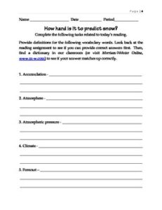 How Hard Is It to Predict Snow? Winter Reading Activity and Assignment ...