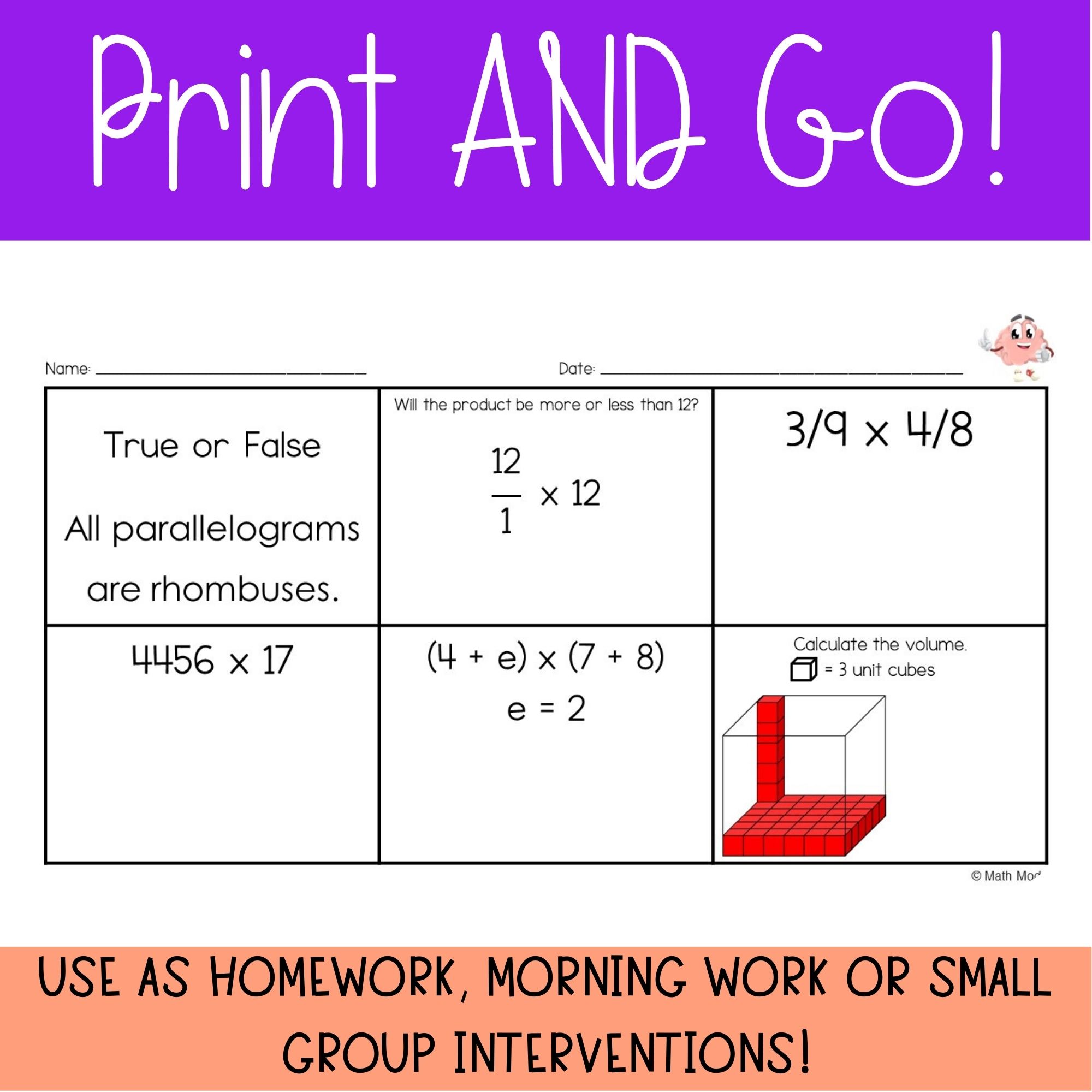 Grade 5 Math Daily Spiral Review for Math Homework or Math Morning Work ...