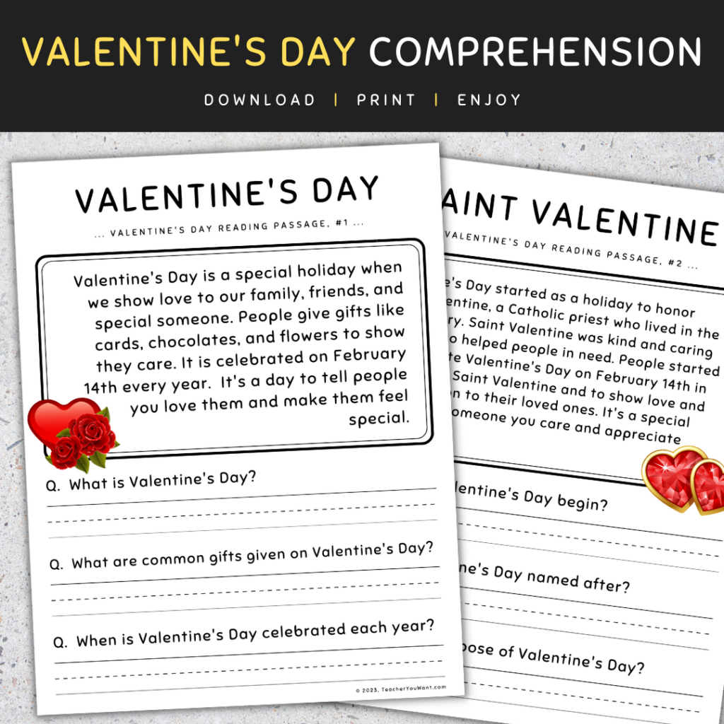 Valentine's Day Reading Comprehension, Reading Activities & Worksheets ...