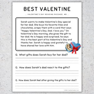 Valentine's Day Reading Comprehension, Reading Activities & Worksheets ...
