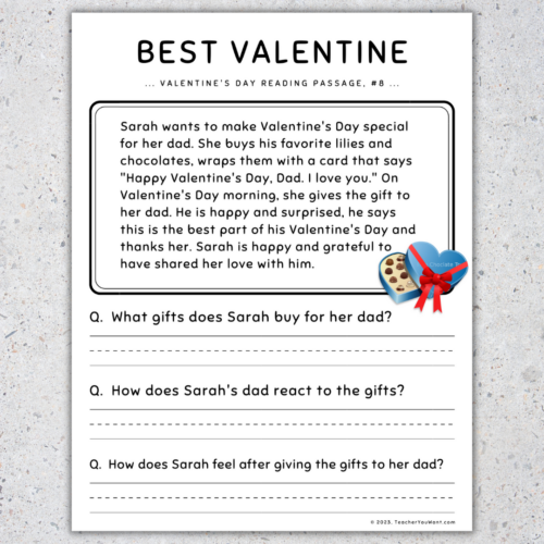 Valentine's Day Reading Comprehension, Reading Activities & Worksheets ...