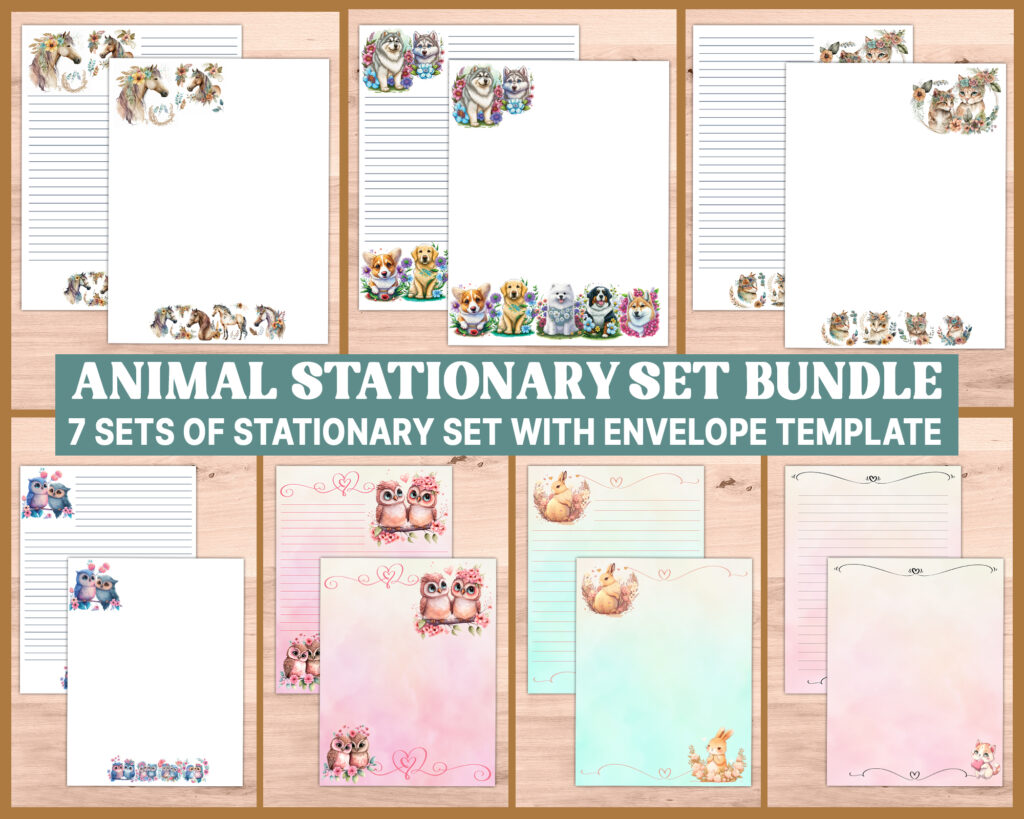 Animals Theme Stationary Set Bundle, Printable Cute Stationary Kits ...