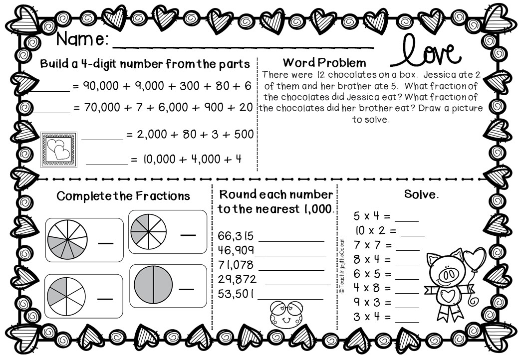 3rd Grade Math Morning Work - Valentine's Day | Made By Teachers