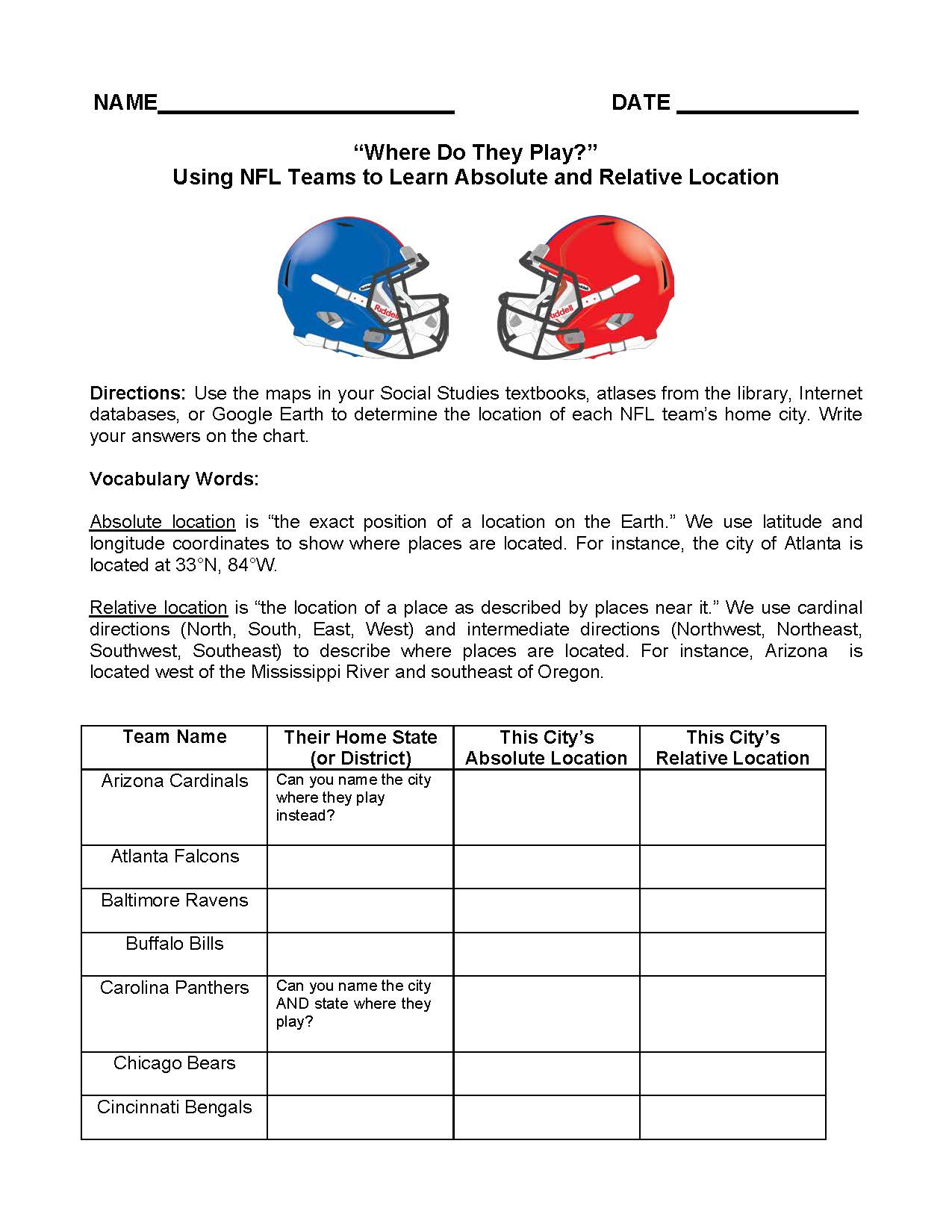 NFL Football Teams Absolute Location Assignment with a Google Earth ...