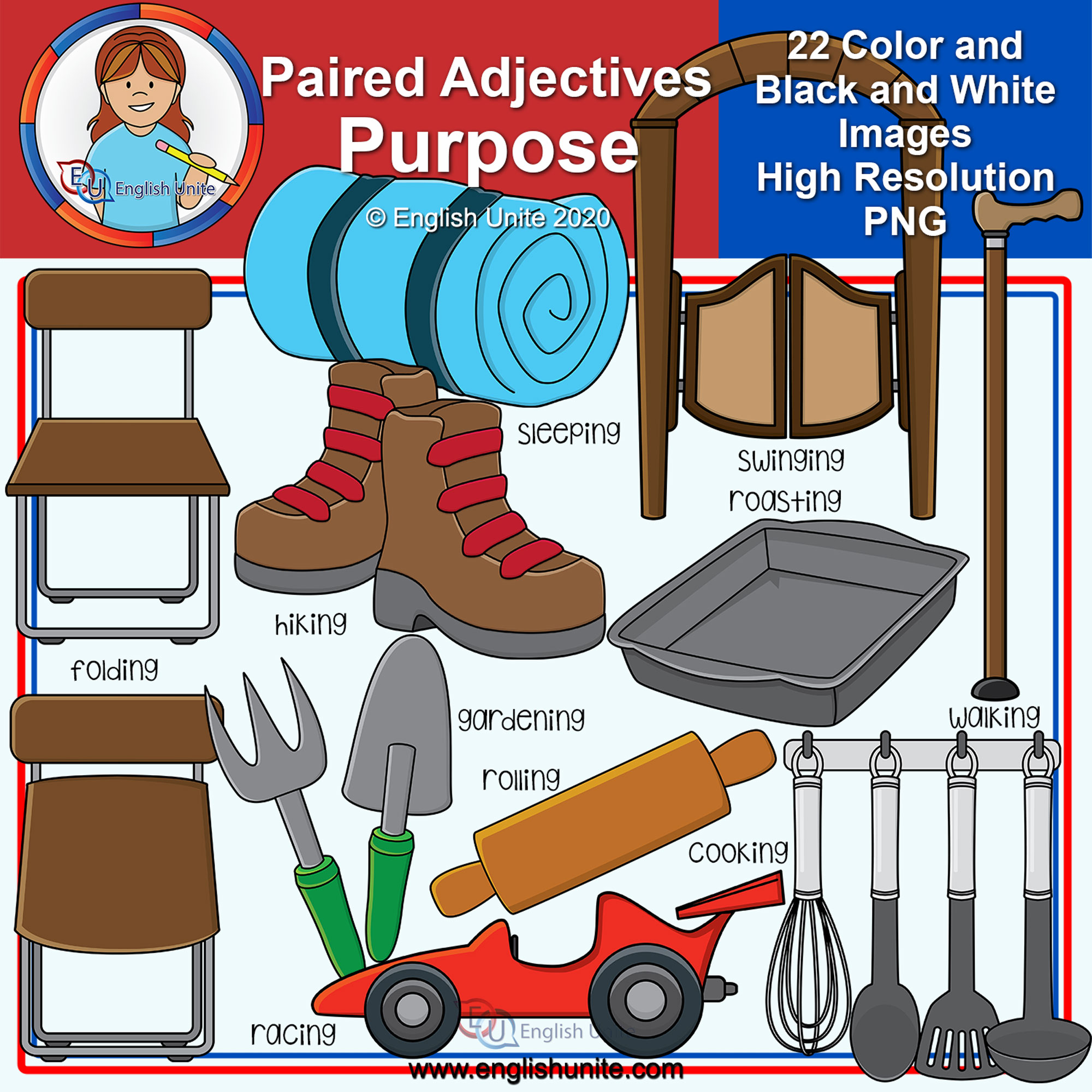 Clip Art - Paired Adjectives - Purpose | Made By Teachers