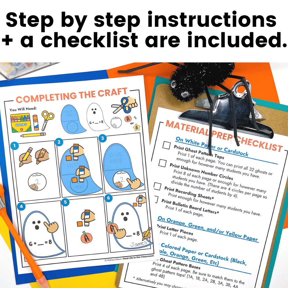 Halloween Math Craft Interactive Bulletin Board Ghosts - Finding ...