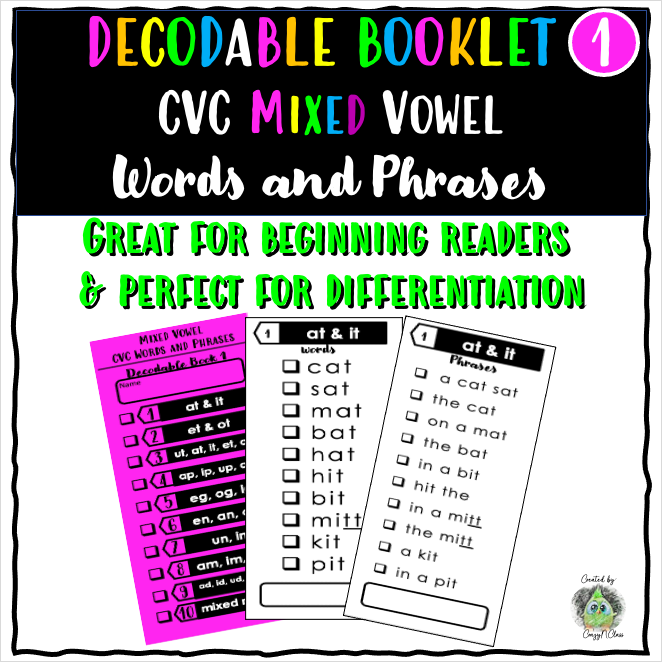 Decodable Booklet 1 CVC Mixed Vowel Words And Phrases For Beginning Decodable Booklet 1 CVC Mixed Vowel Words And Phrases For Beginning