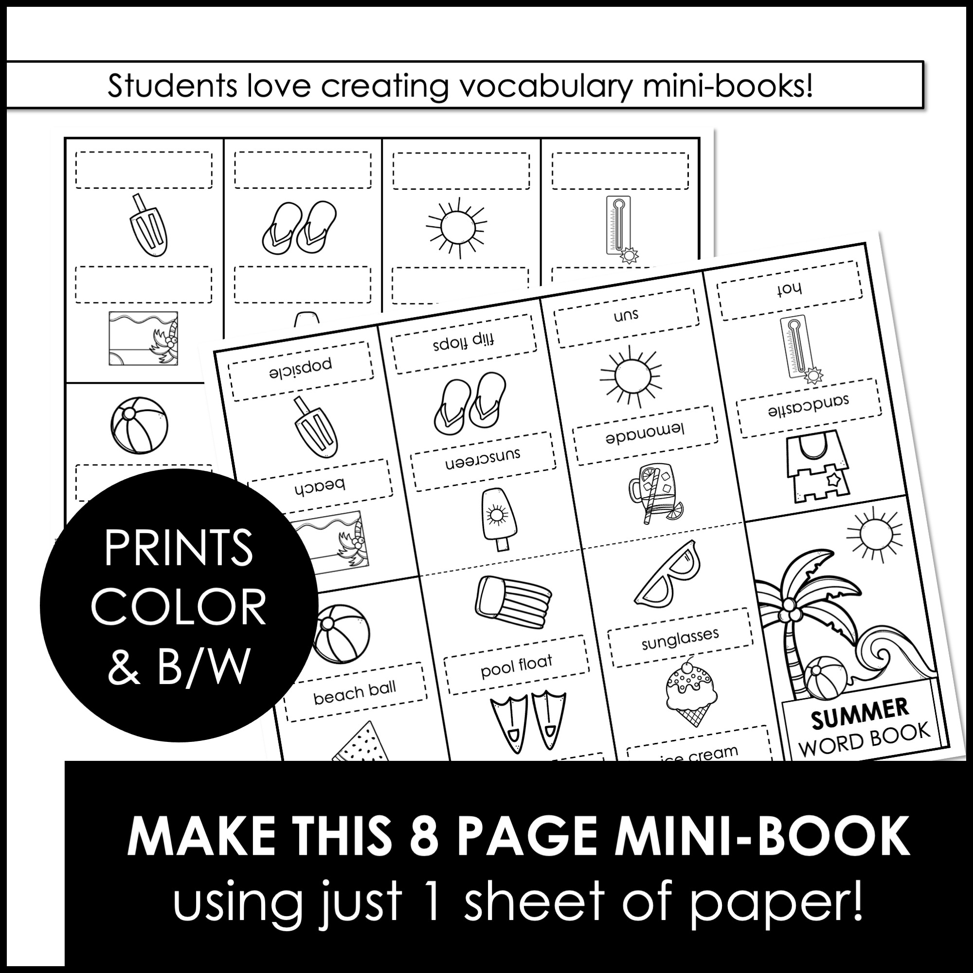 Summer Vocabulary Word Mini Book | ESL Picture Dictionary Activity ...