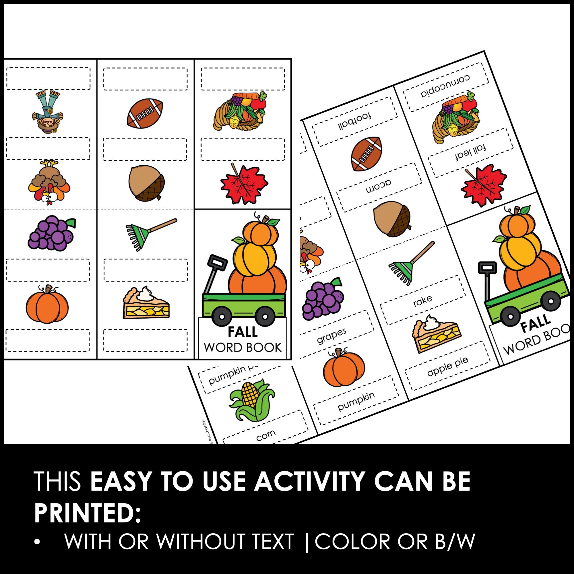 Fall Vocabulary Word Mini Book | ESL Autumn Picture Dictionary Activity ...