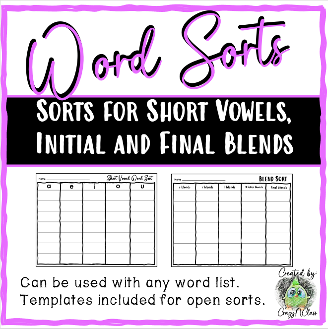 Word Sorts for Short Vowels, Initial & Final Blends, and Open Sorts ...