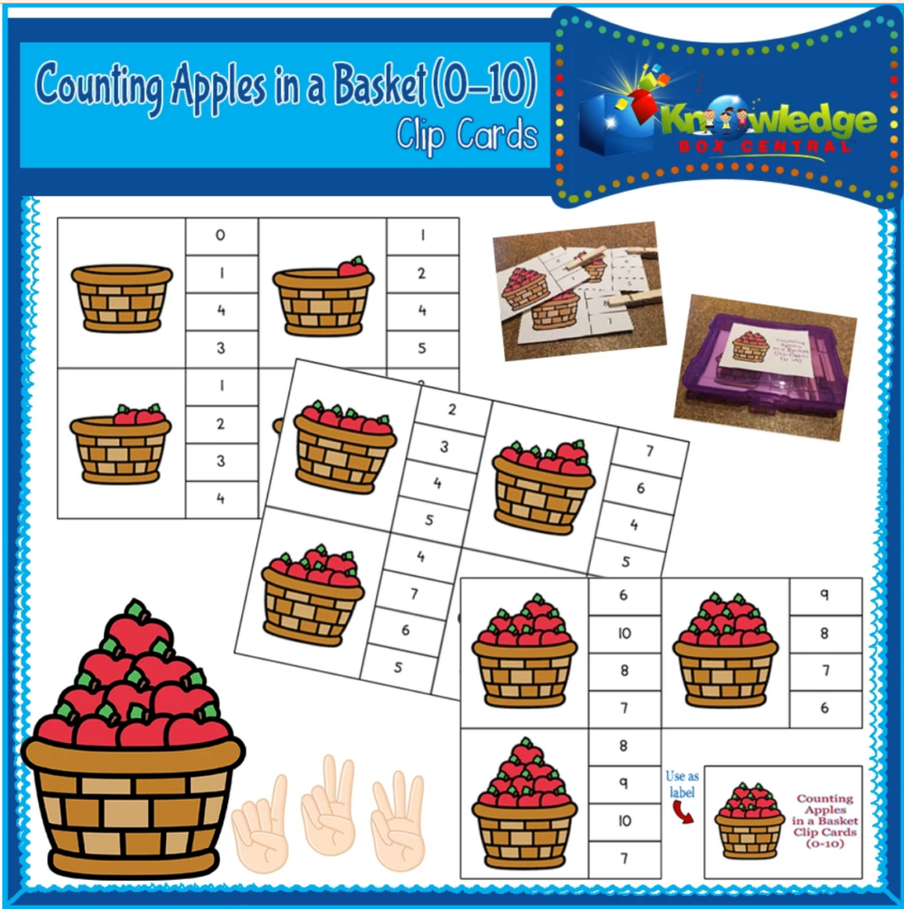 Counting Apples in Baskets Clip Cards (0-10) | Made By Teachers