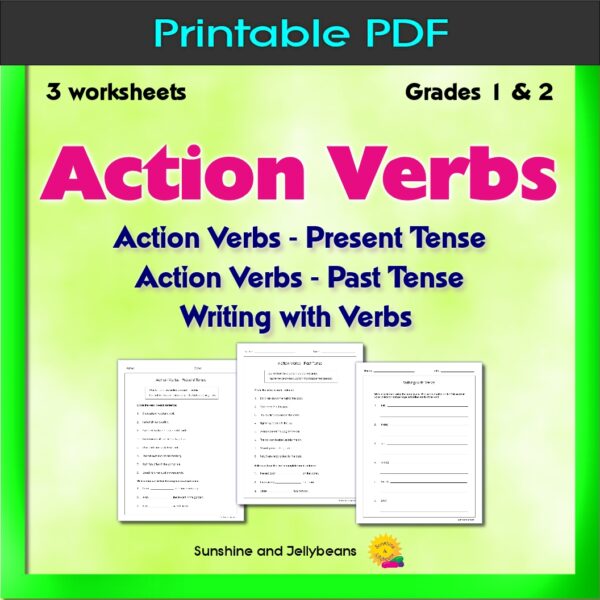 Action Verbs - Present and Past Tense - 3 worksheets - Grades 1-2 ...