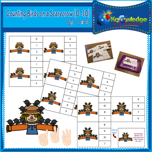 Counting Birds on a Scarecrow Clip Cards (0-10) | Made By Teachers