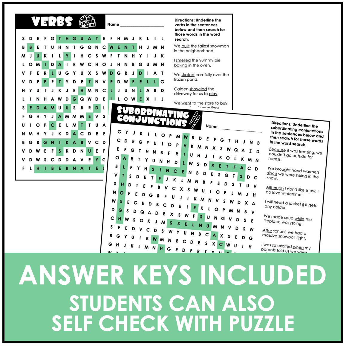 Winter Grammar Activity Word Searches | Made By Teachers