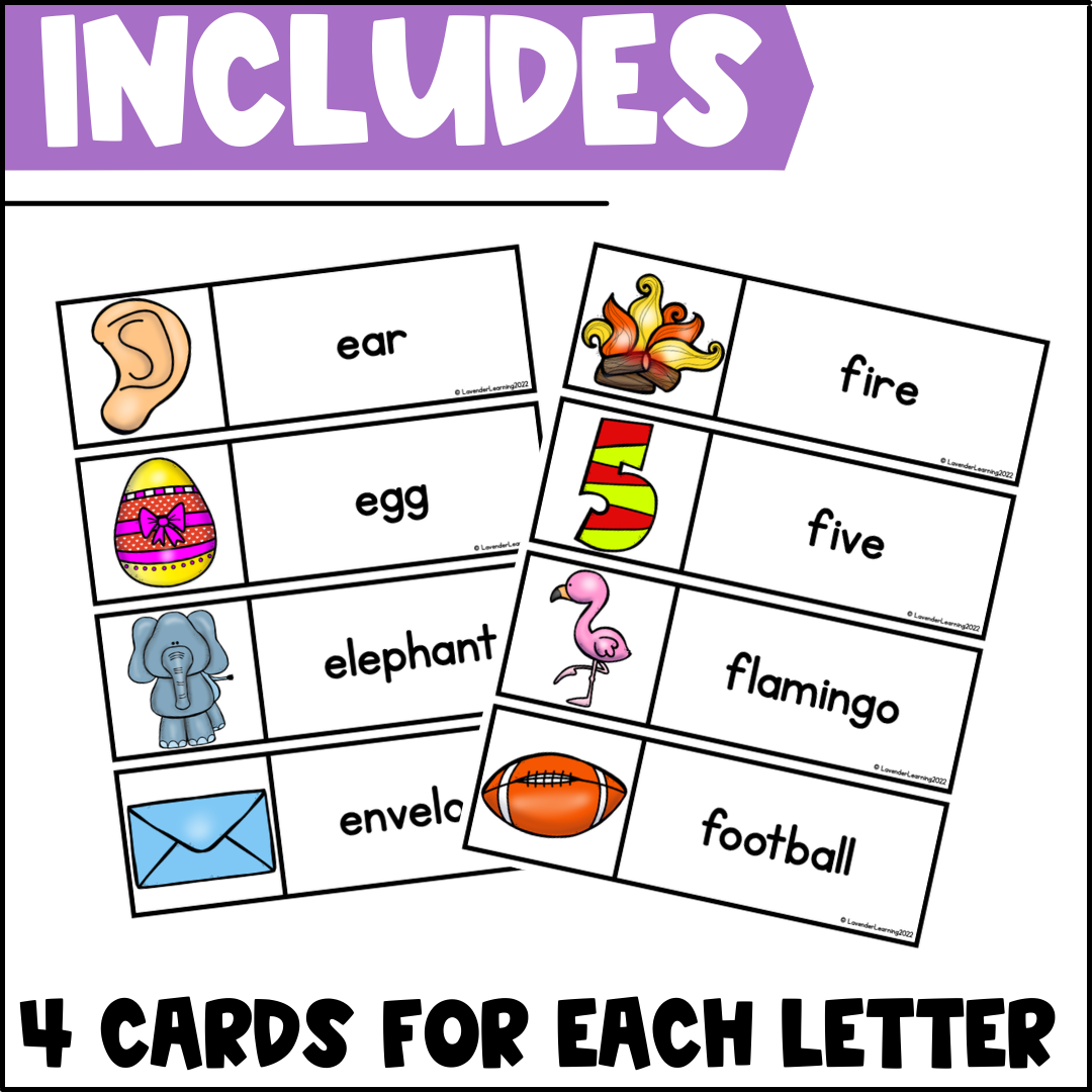 Alphabet Letter Sounds Word Wall Cards w/ Pictures for Preschool ...