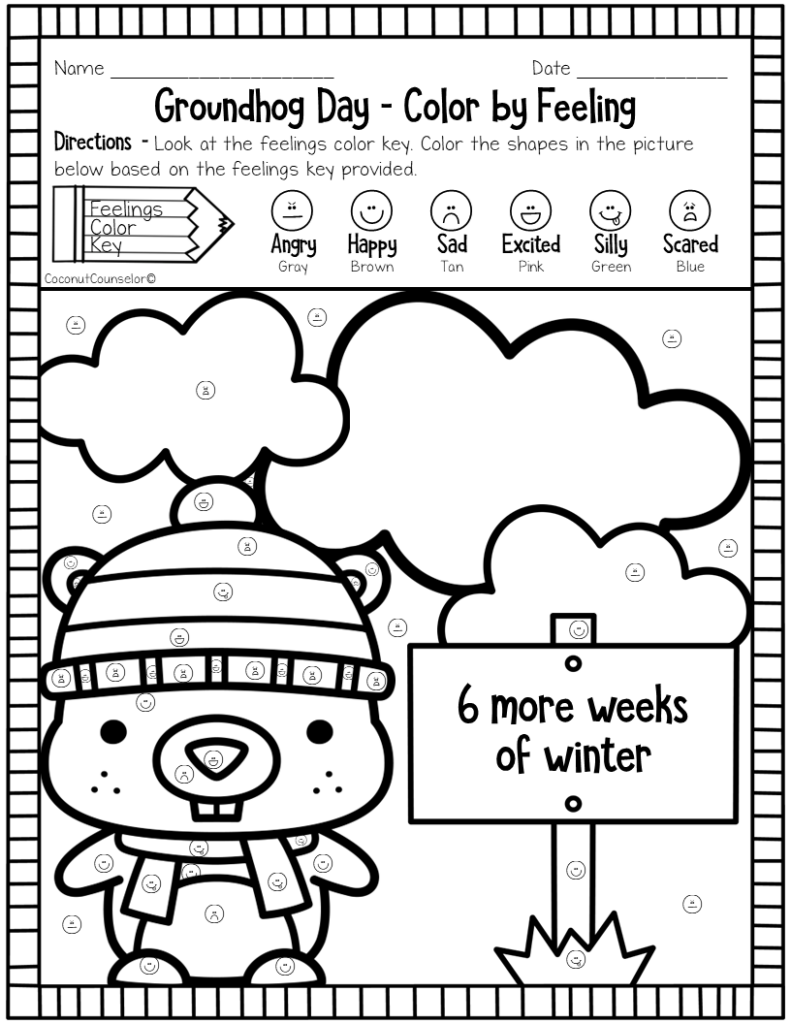 Groundhog Day Color by Feeling Worksheets | Made By Teachers