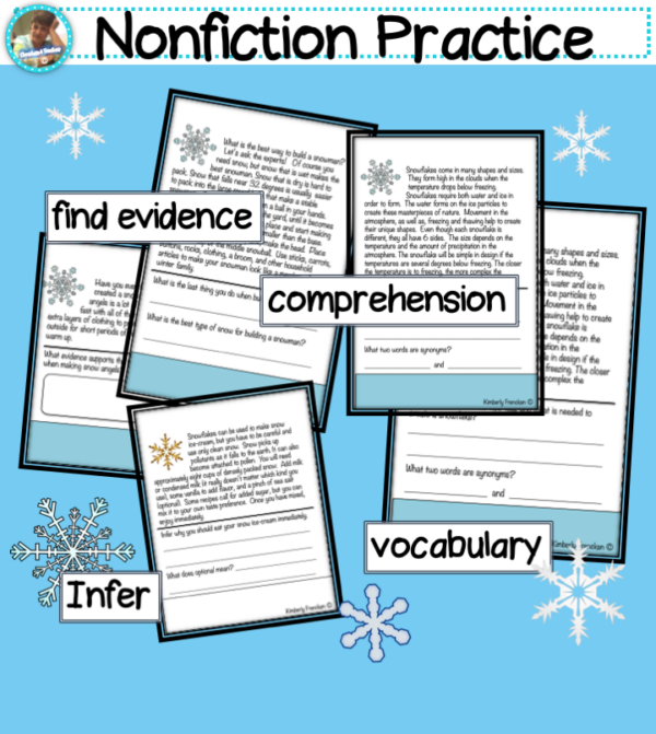 Snow Themed Non-Fiction Reading Comprehension Passages and Daily Skills ...