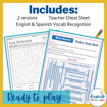 Spanish News Vocabulary - Las Noticias - Word Search Activity | Made By ...