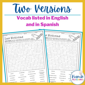 Spanish News Vocabulary - Las Noticias - Word Search Activity | Made By ...