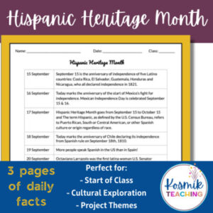 Daily Hispanic Heritage Month Facts for Spanish or Social Studies ...