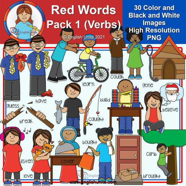 Clip Art - Red Sight Words Pack 1 (Verbs) | Made By Teachers