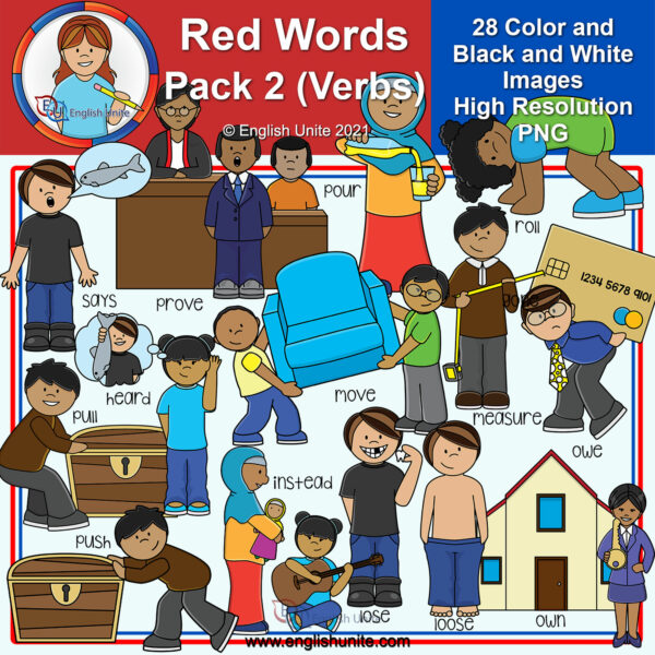 Clip Art - Red Words Pack 2 (Verbs) | Made By Teachers