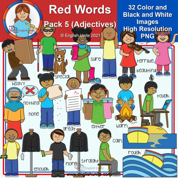 Clip Art - Red Sight Words Pack 5 (Adjectives) | Made By Teachers