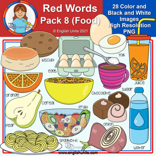Clip Art - Red Sight Words Pack 8 (Food) | Made By Teachers