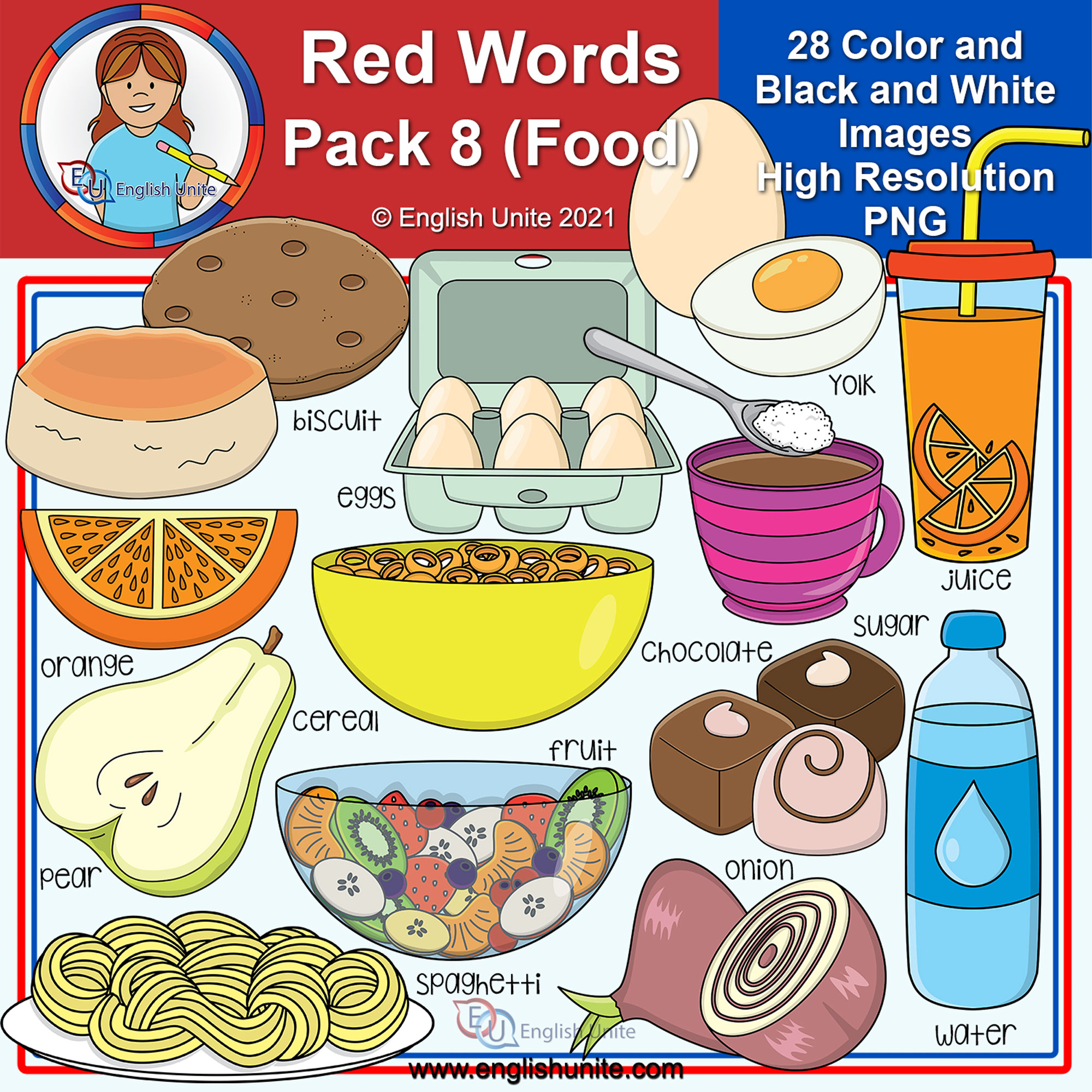 Clip Art - Red Sight Words Pack 8 (Food) | Made By Teachers