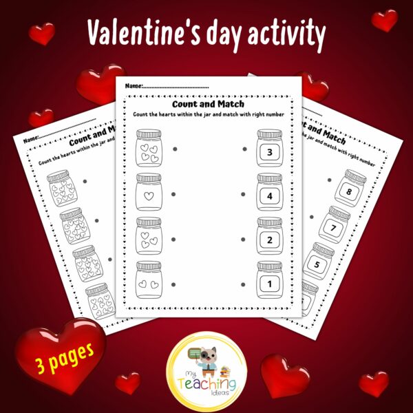 Valentine's Day activities | Count and Match | February Activities ...