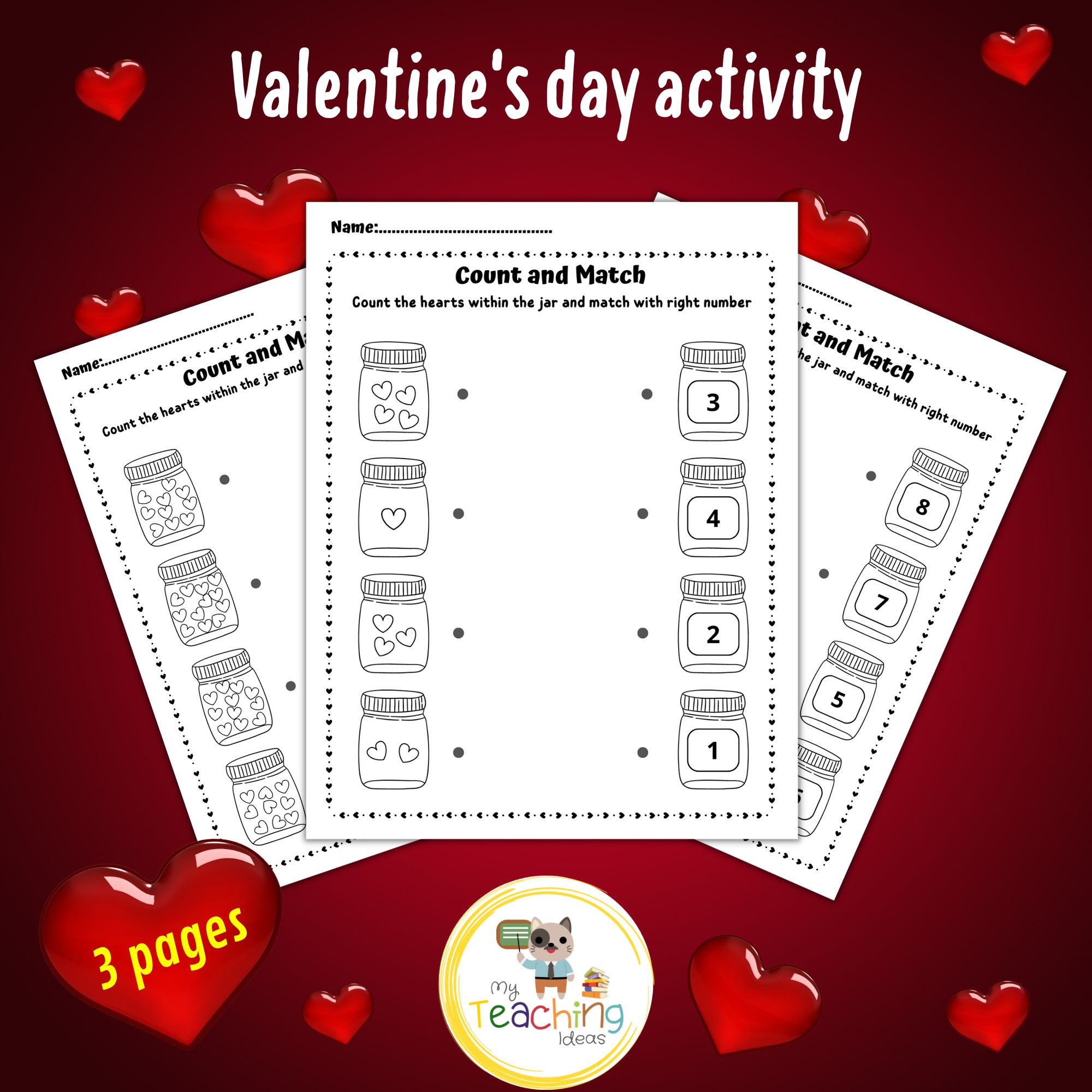 Valentine's Day activities | Count and Match | February Activities ...