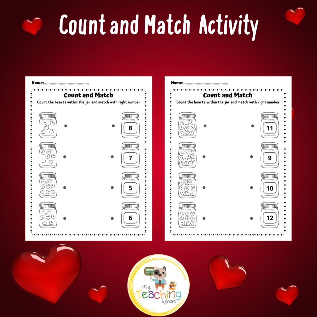 Valentine's Day activities | Count and Match | February Activities ...