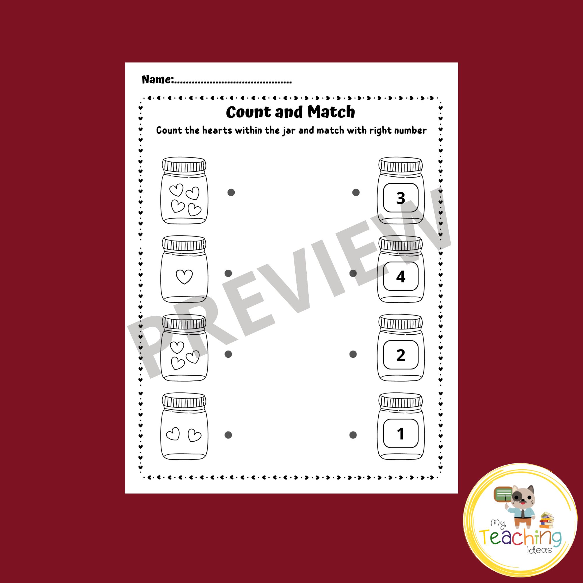 Valentine's Day activities | Count and Match | February Activities ...