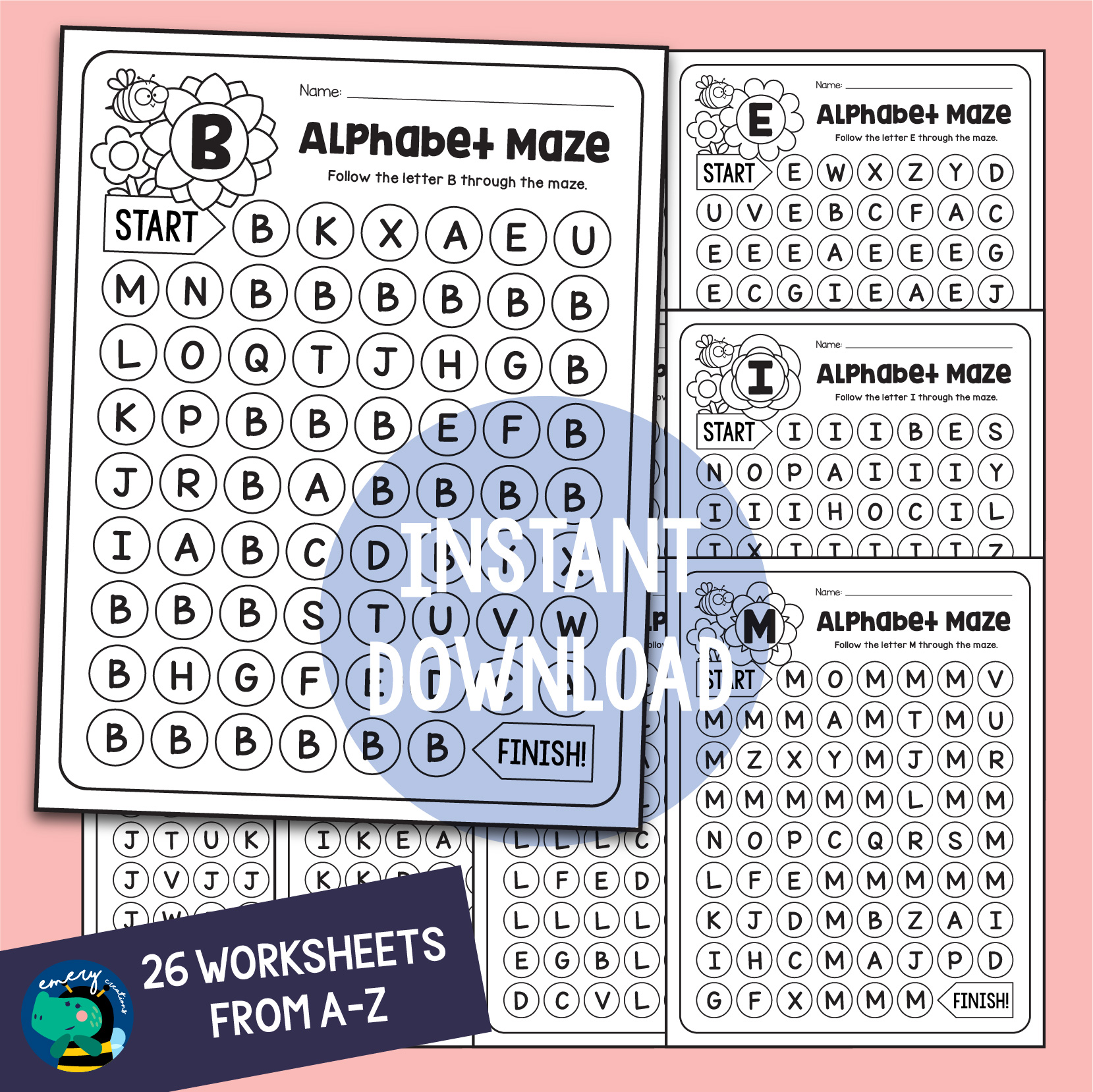 Alphabet Maze Worksheets | Uppercase A-Z Activity | Letter Recognition ...