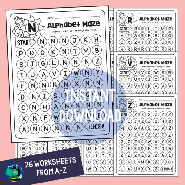 Alphabet Maze Worksheets | Uppercase A-Z Activity | Letter Recognition ...