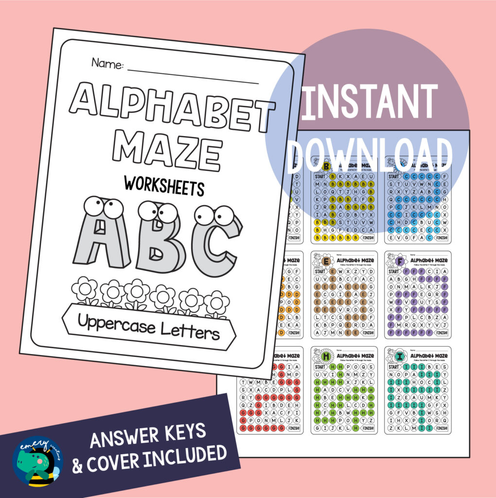 Alphabet Maze Worksheets | Uppercase A-Z Activity | Letter Recognition ...
