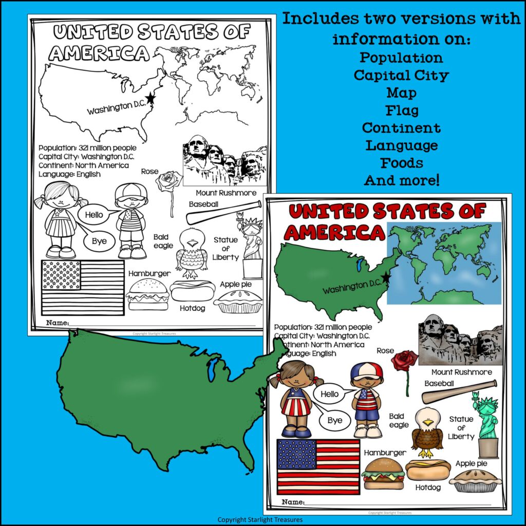 USA Fact Sheet - United States of America Fact Sheet - FREEBIE | Made ...