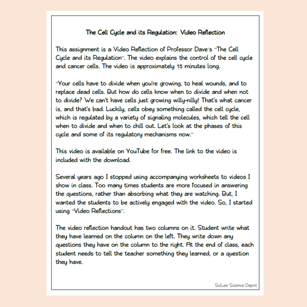 Cell Division: Cell Cycle and its Regulation Video Reflection Activity ...