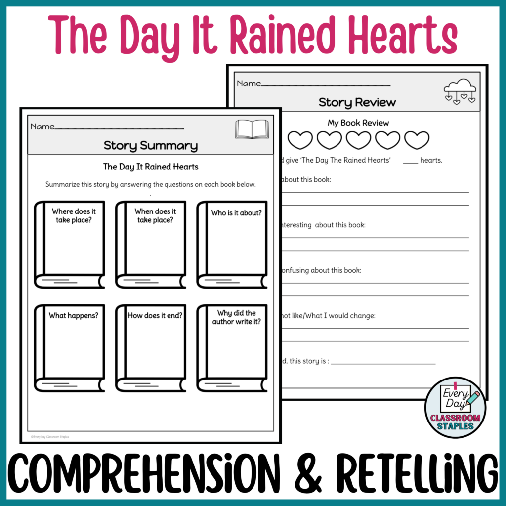 The Day It Rained Hearts Read Aloud Comprehension and Writing ...