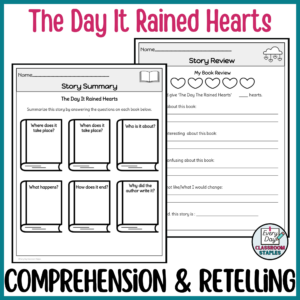 The Day It Rained Hearts Read Aloud Comprehension and Writing ...