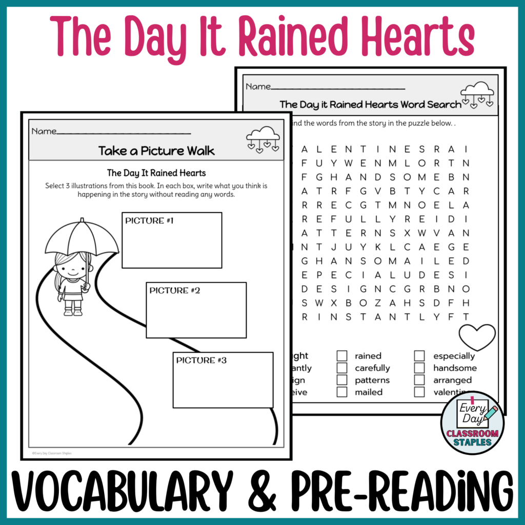 The Day It Rained Hearts Read Aloud Comprehension and Writing ...
