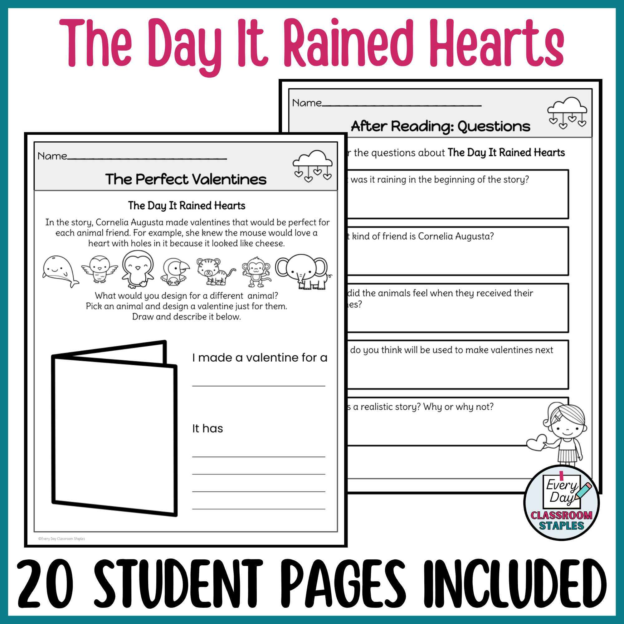 The Day It Rained Hearts Read Aloud Comprehension and Writing ...